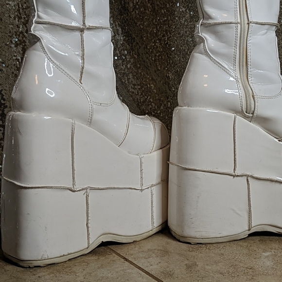 Demonia | Shoes | Rare White Demonia Stacks Platform Boots | Poshmark